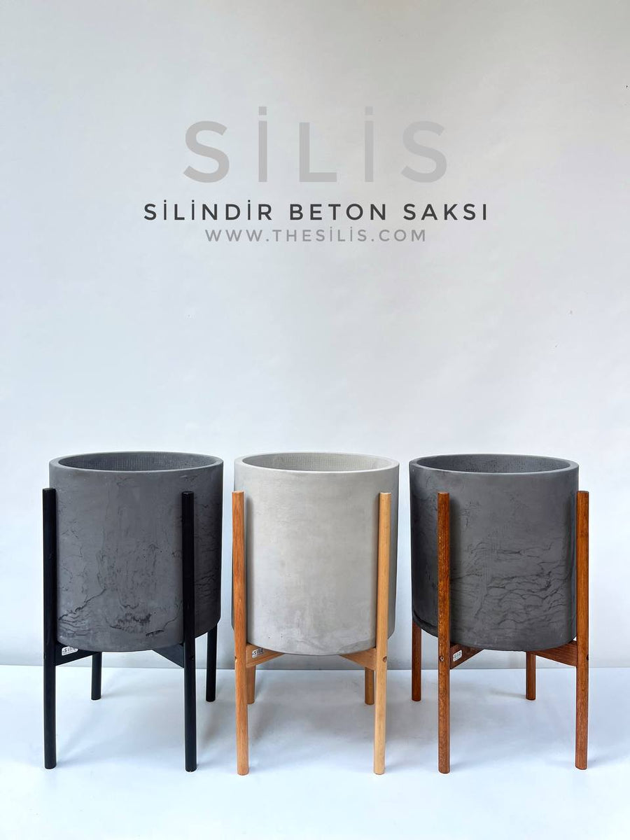 32*55 cm Ayaklı Silindir Beton Saksı 32Q*55H cm Büyük boy – silis plant ...